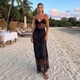 Black Lace-Insert Satin Slip Dress With Spaghetti Straps And Deep V ...
