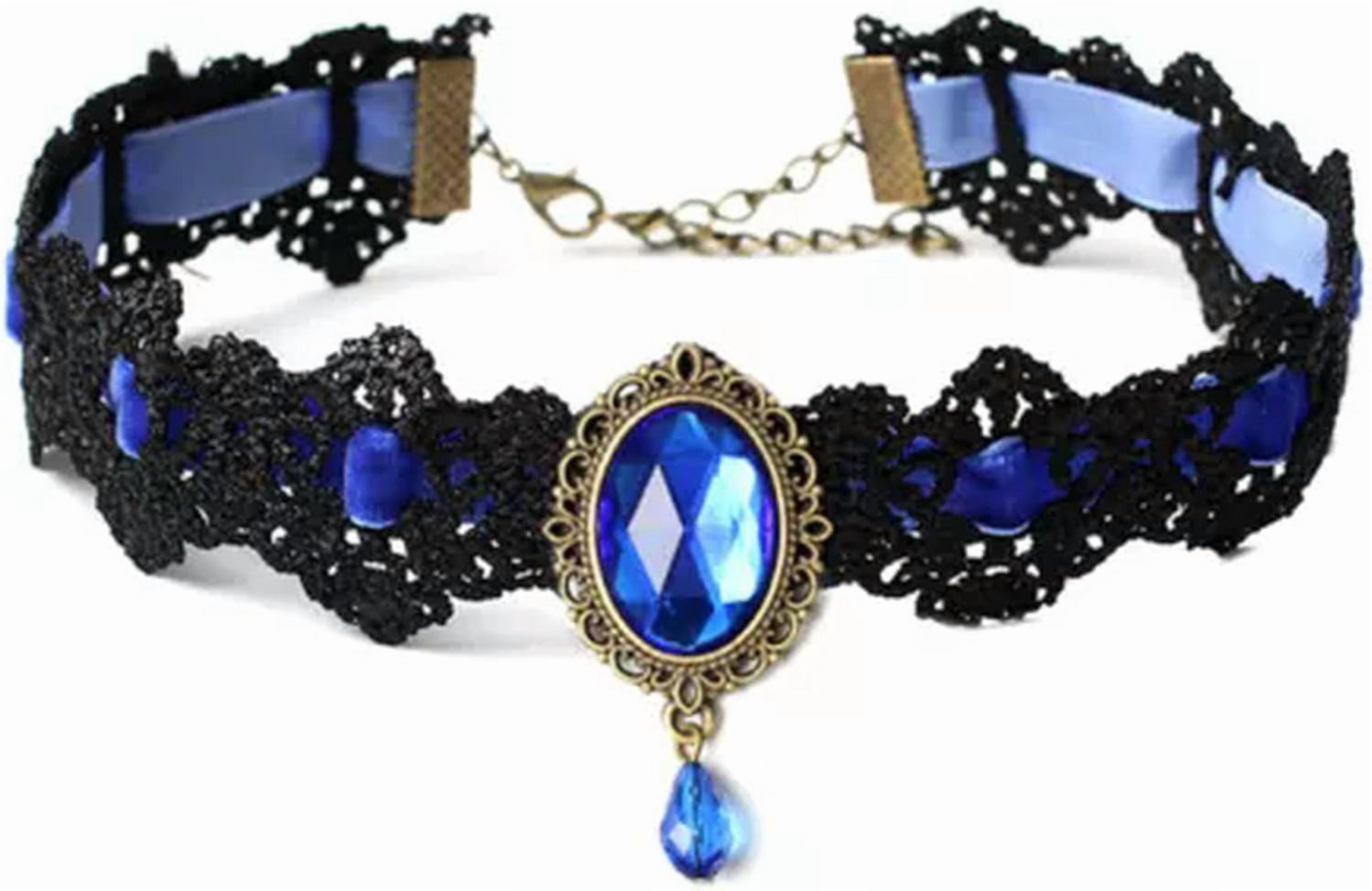 Black Lace Necklace Collar Choker Crystal Gothic Chain Pendan.sh- Blue ...