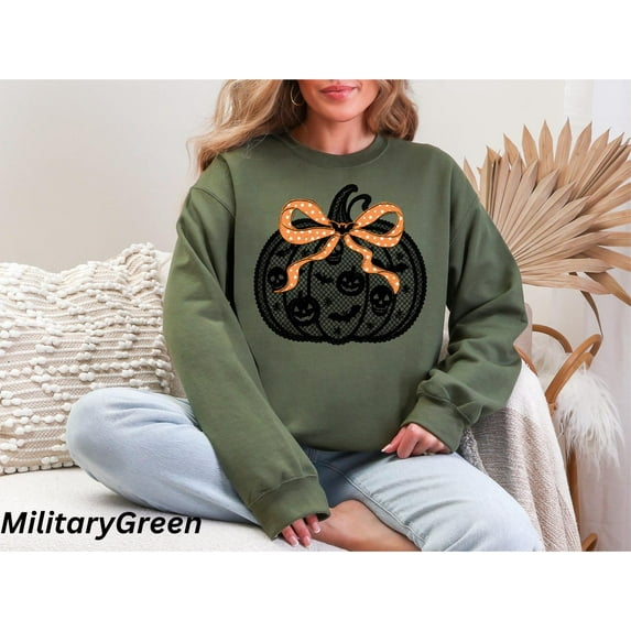 Black Lace Pumpkin Sweatshirt, Coquette Season Pullover, Cute Fall ...