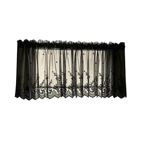 Black Lace Sheer Curtain 54 Inch Width 24 Inch Length Rod Pocket Cafe ...