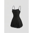 Black Lace Sleeveless Mini Dress With Ruched Waist And Spaghetti Straps ...