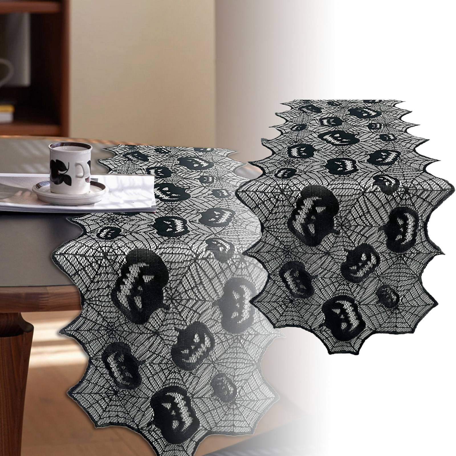 Black Lace Spider Web Table Runner for Halloween Decorations 15.75 x 71 ...