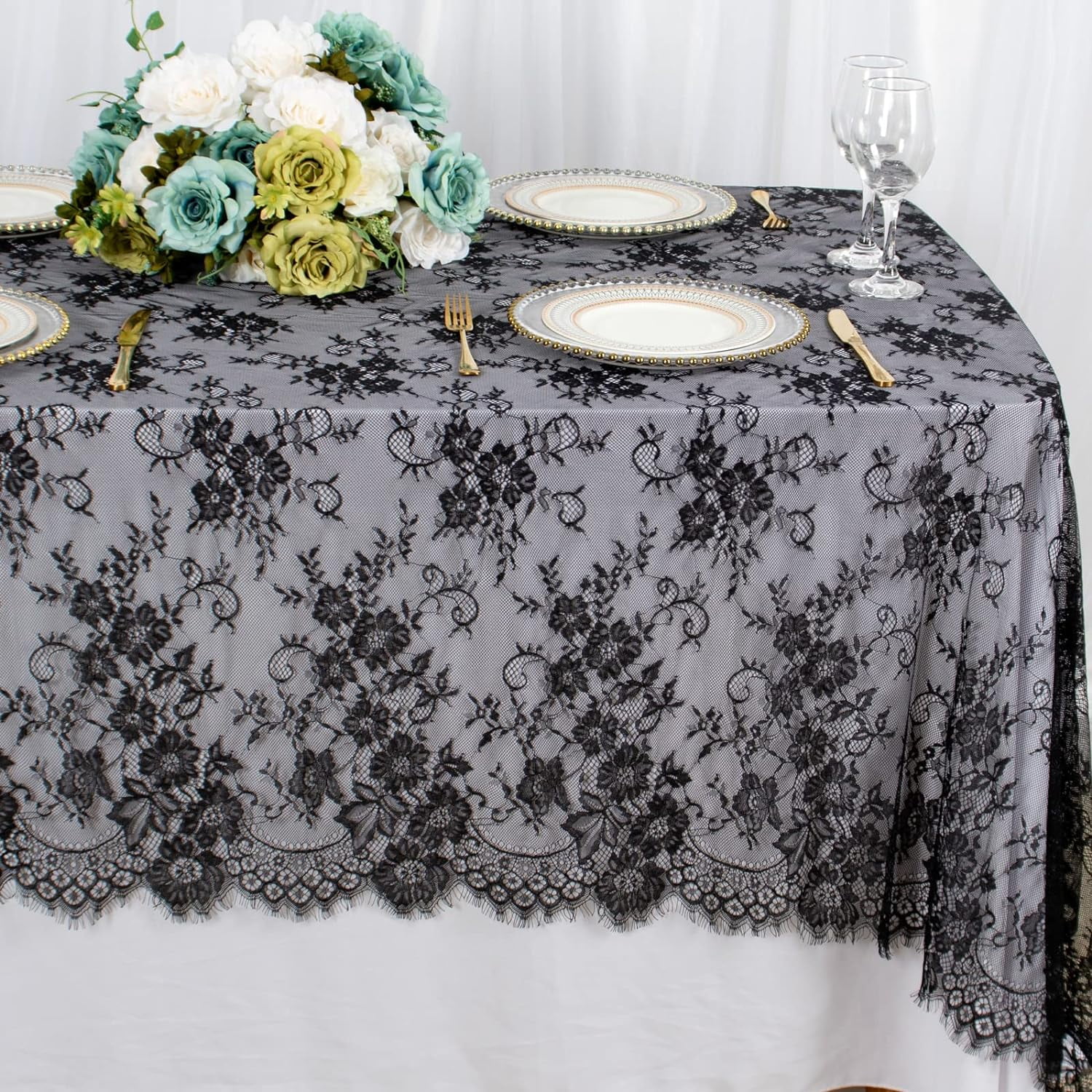Black Lace Tablecloth Vintage Floral Lace Table Cloth Embroidered Lace ...