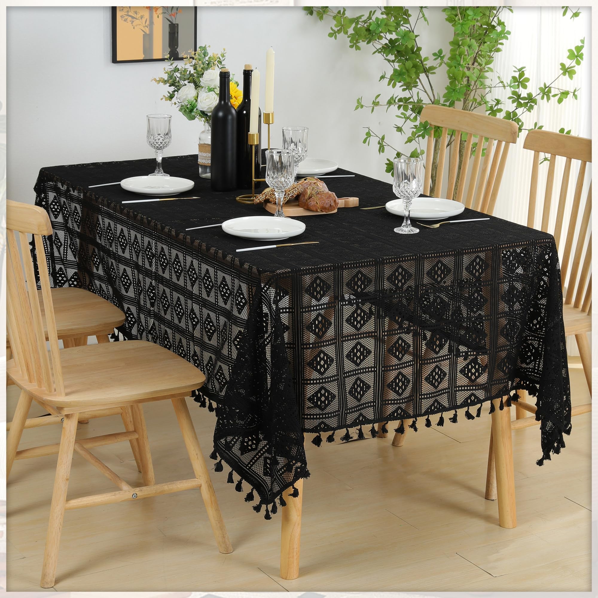 Black Lace Tablecloths Rectangle Table Cloths Openwork Table Cover for ...