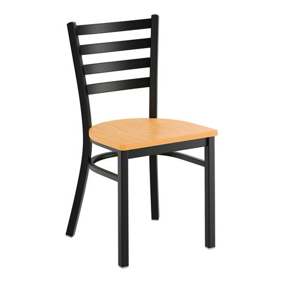 Black Ladder Back Metal Restaurant Chair with Natural Wood Seat ...