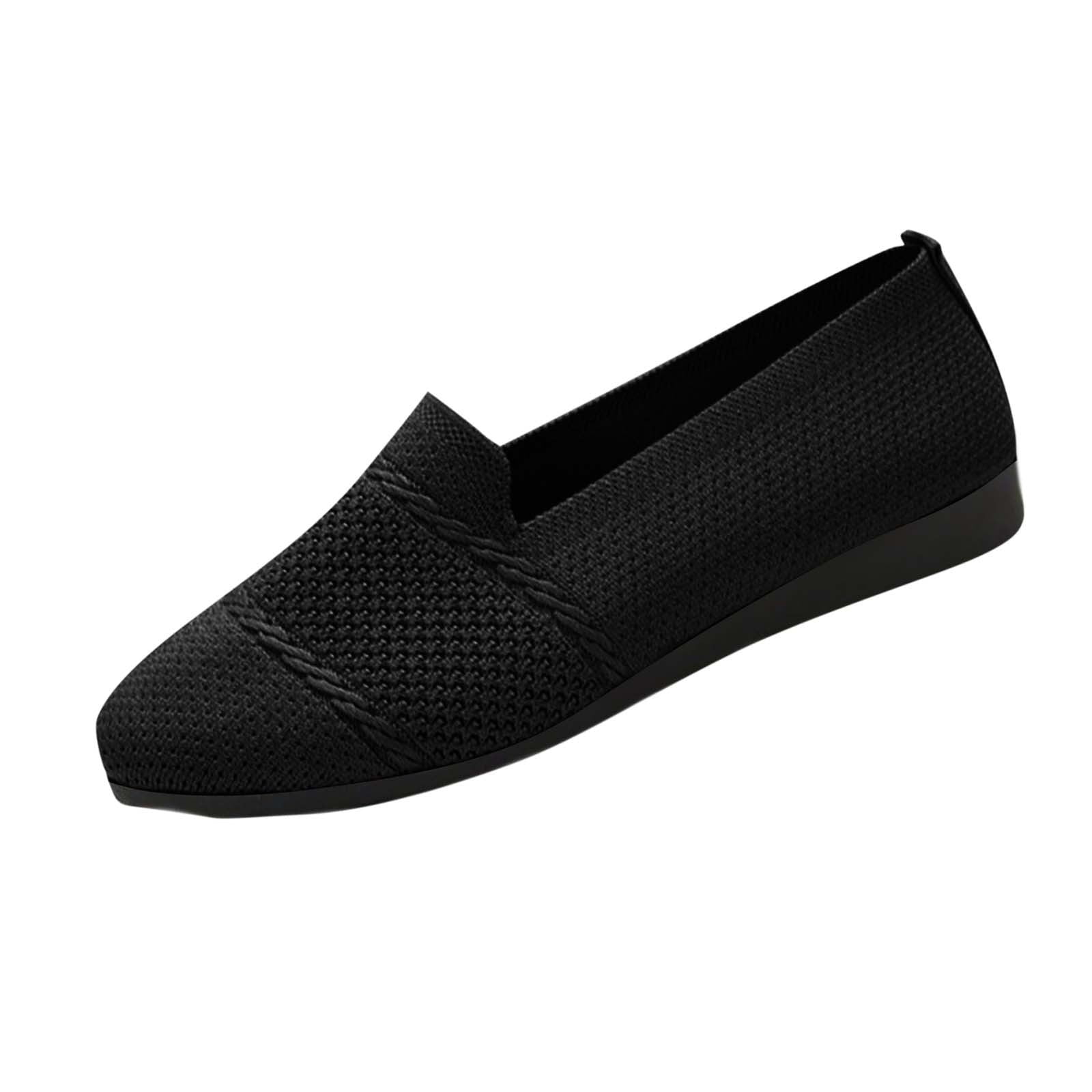 Black Ladie'S Loafers Knitted Ventilated Flat Heel Lightweight ...