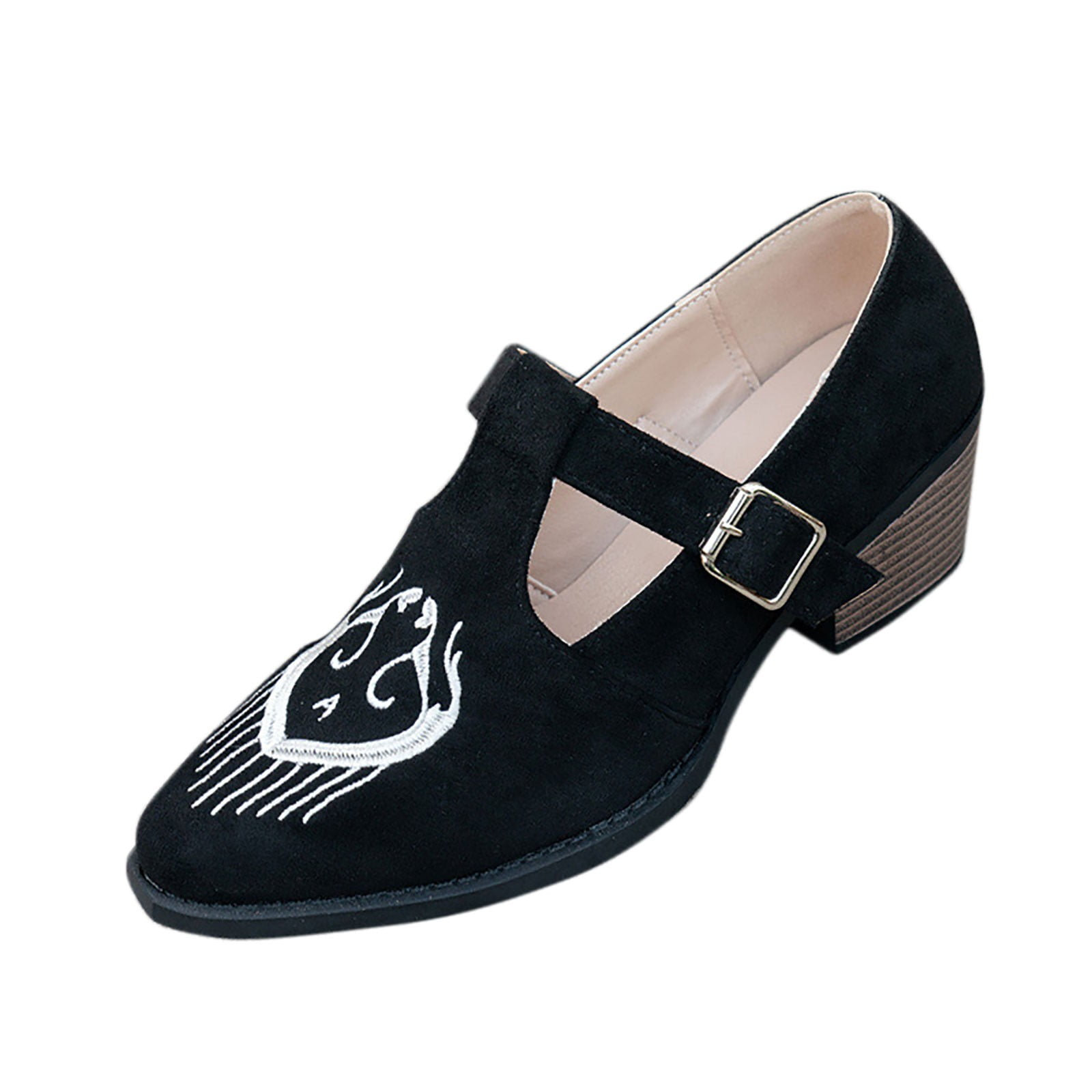 Black Ladie'S Low Cut Heels Ethnic Pattern Print Block Heel Pumps Fall ...