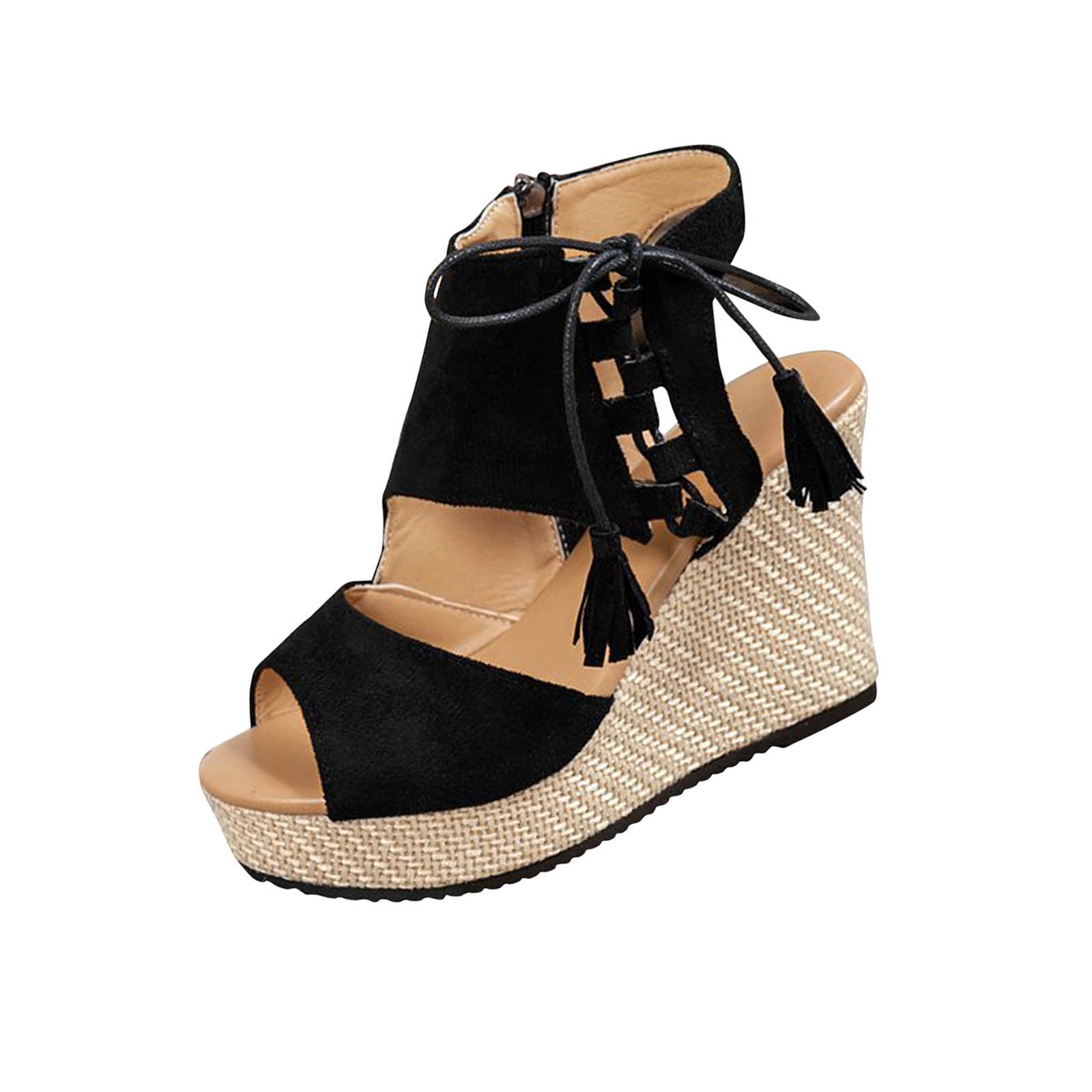 Black Ladies 2026 Casual Wedge Sandals Peep Toe Summer Backless Shoes ...