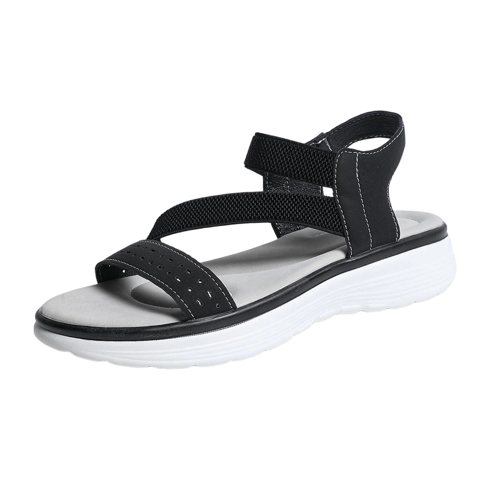 Black Ladies Black Pu Breathable Sandals With A Round Toe And Open-Toe ...