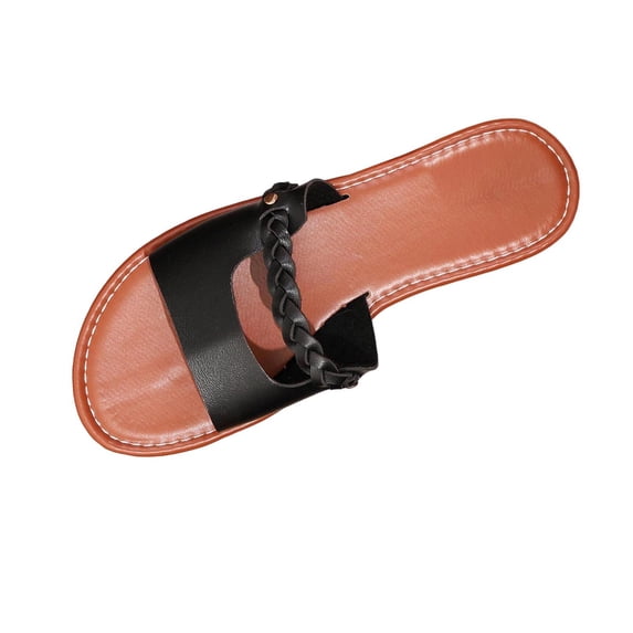 Black Ladies Black Pu Flat Beach Slippers Featuring A Solid Color ...