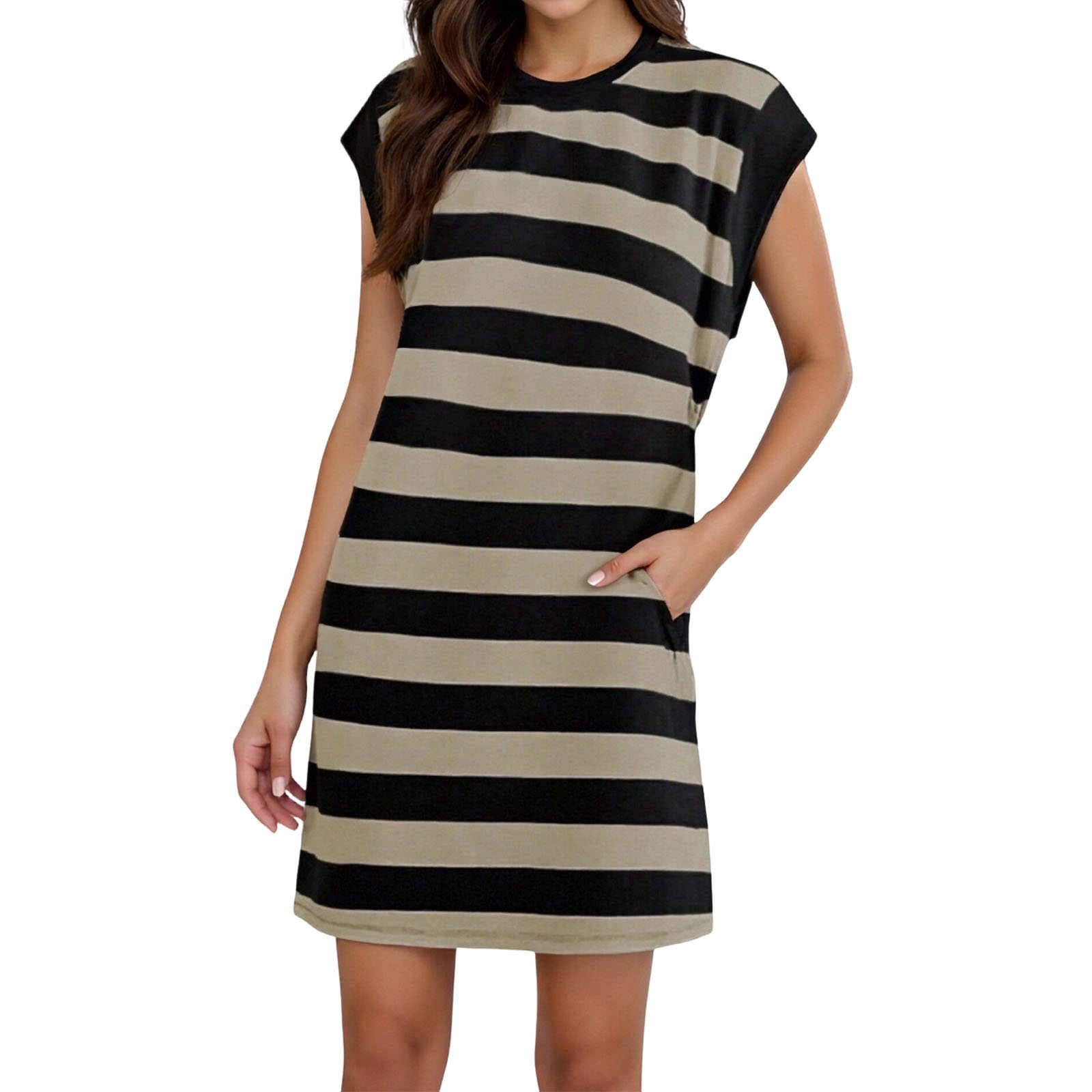 Black Ladies Boat Neck Dresses for Women Short Sleeve Long Lounge ...