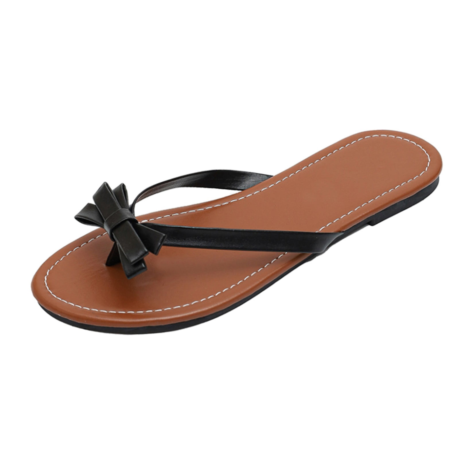 Black Ladies Bow Flat Slippers Casual Summer Beach Slide On Shoes ...