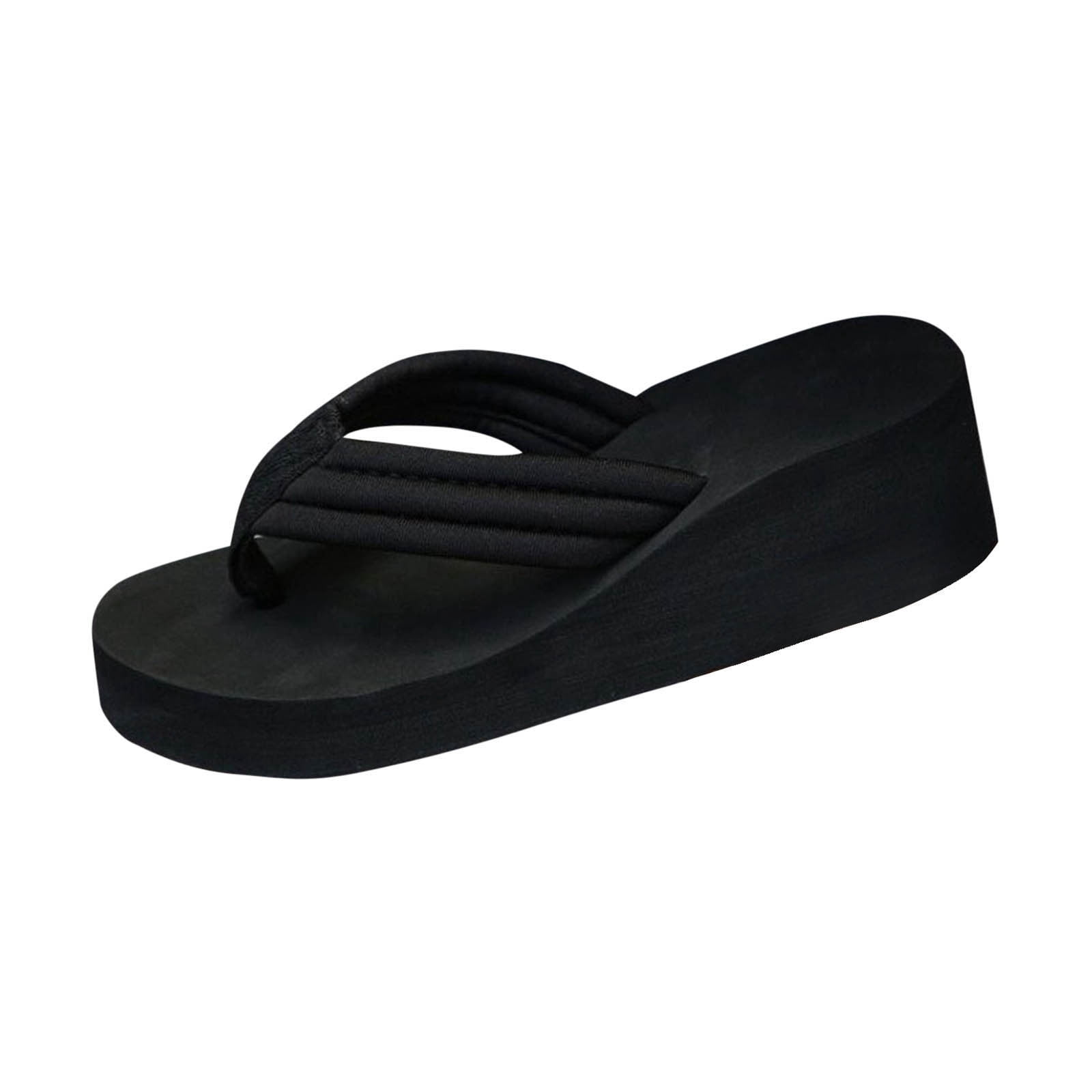 Black Ladies Bright Warm Weather Slippers Featuring Clip Toe Wedge Heel ...
