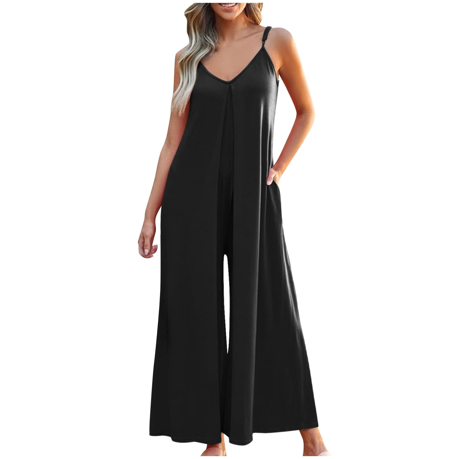 Black Ladies Brunch Overalls Coveralls Pants One Piece for Women ...