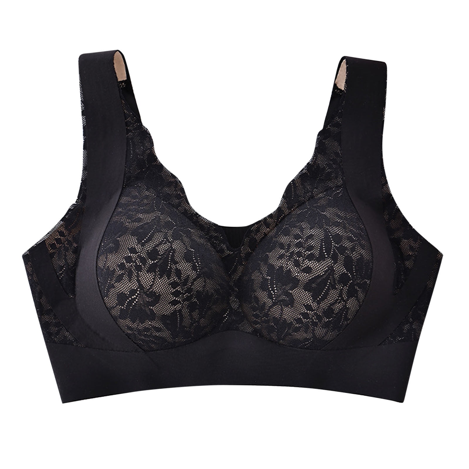 Black Ladies Button Bras for Juniors Backless Spandex Graphic Push Up ...