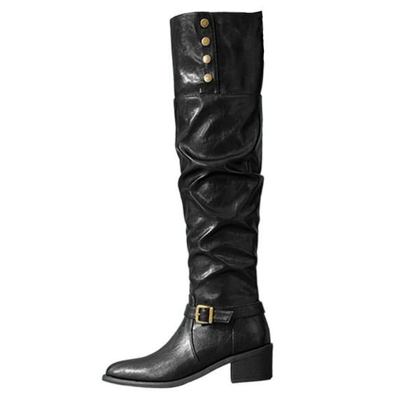 Black Ladies Casual Boots Pointed Toe Lace-Up Design Mid-Heel Side ...