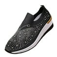 Black Ladies Casual Breathable Diamond Studded Fly Woven Shoe Wedge ...