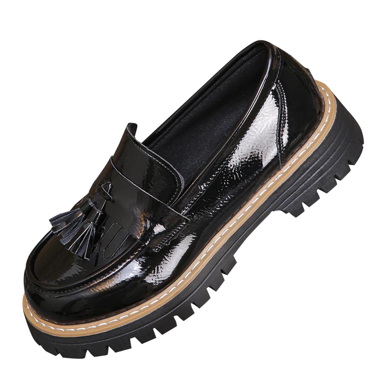 Black Ladies Casual British Style Round-Toe Large Size British Style ...