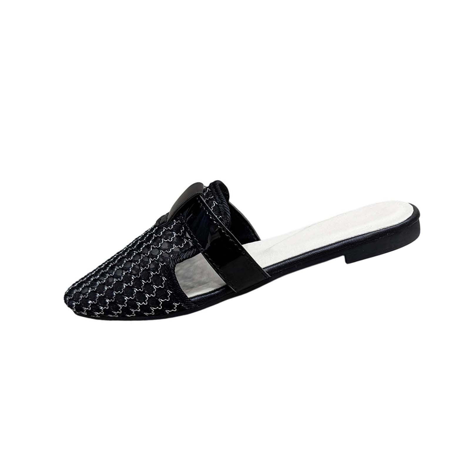 Black Ladies Casual Flat Slippers Featuring A Sleek Pointed Toe And ...
