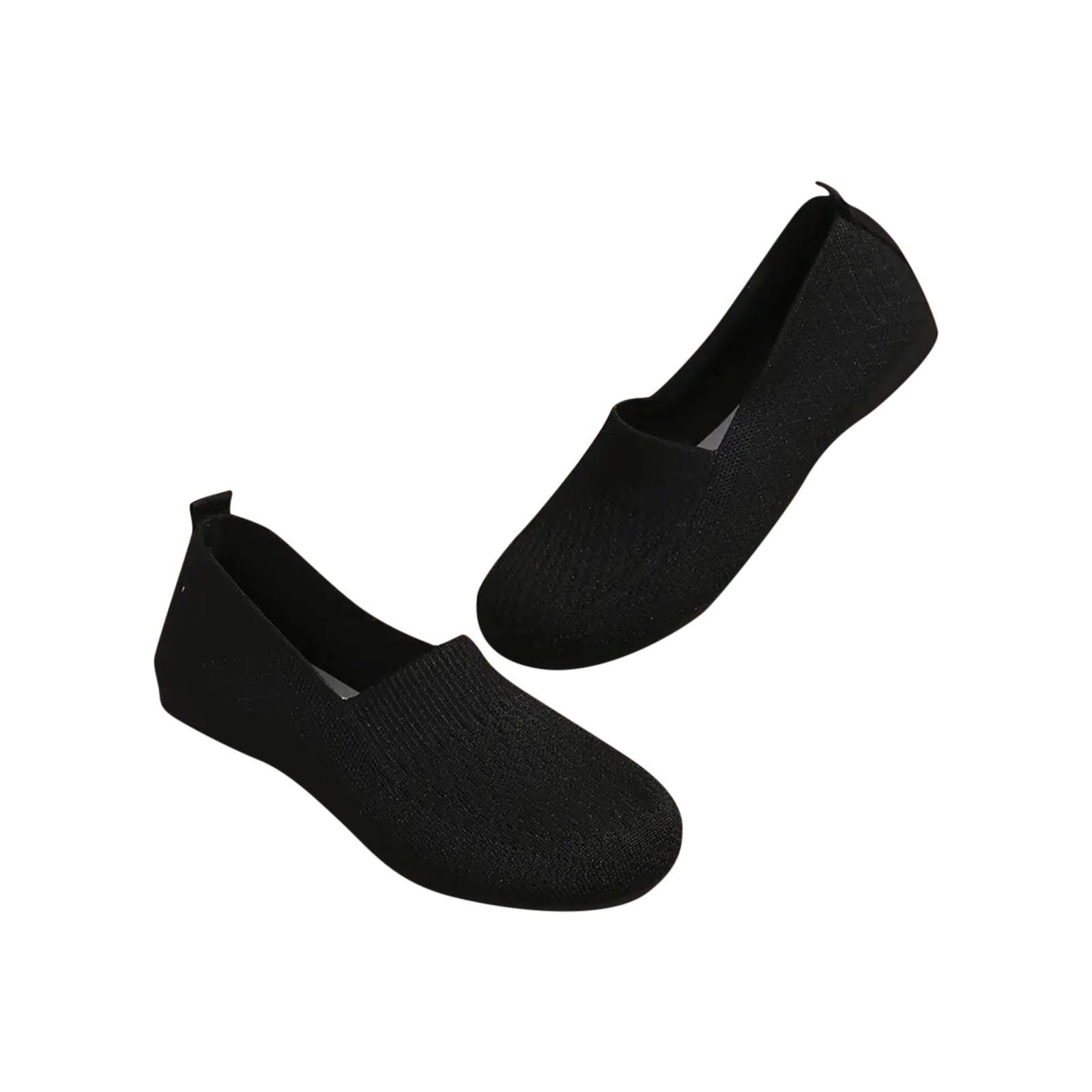 Black Ladies Casual Flats With Patchwork Fabric And Flat Sole For Warm ...