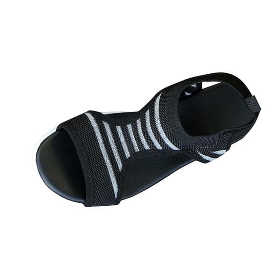 Black Ladies Casual Footwear With Knitted Material And Open Toe Design ...