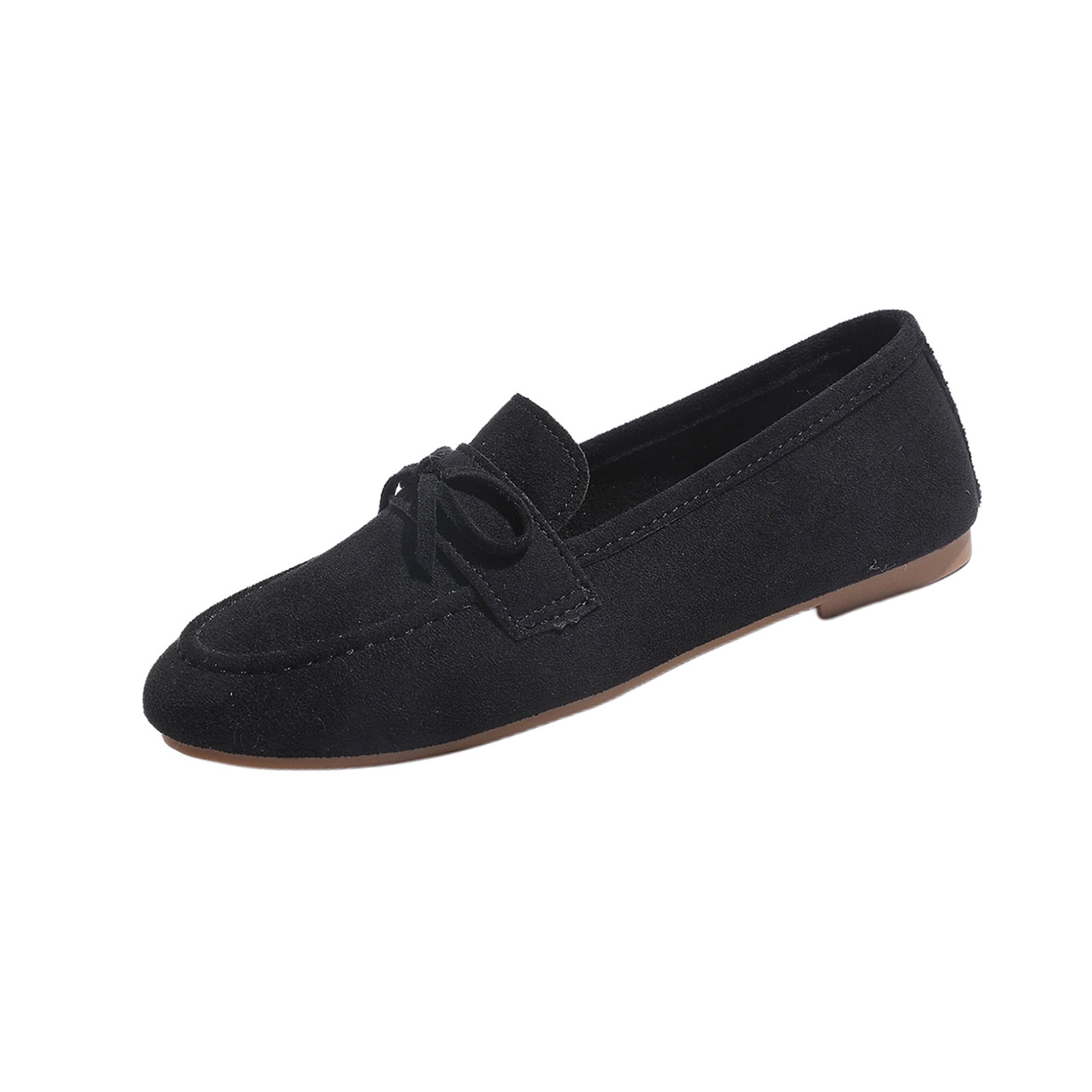 Black Ladies Casual Loafers Shallow Opening Breathable Flat Soft Sole ...