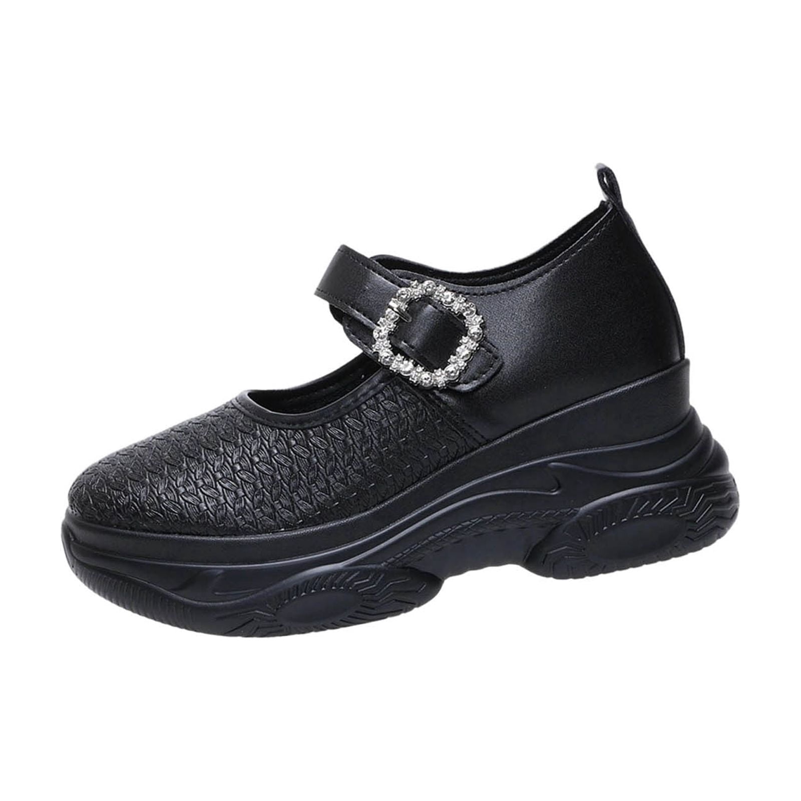 Black Ladies Casual Shoes With Decorative Buckle Plus Size Spring ...