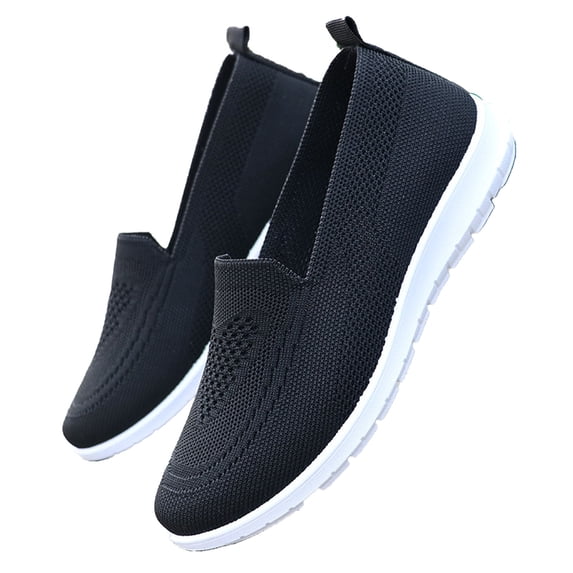 Black Ladies Casual Slip On Shoes Fly Woven Solid Color Outdoor Flat ...
