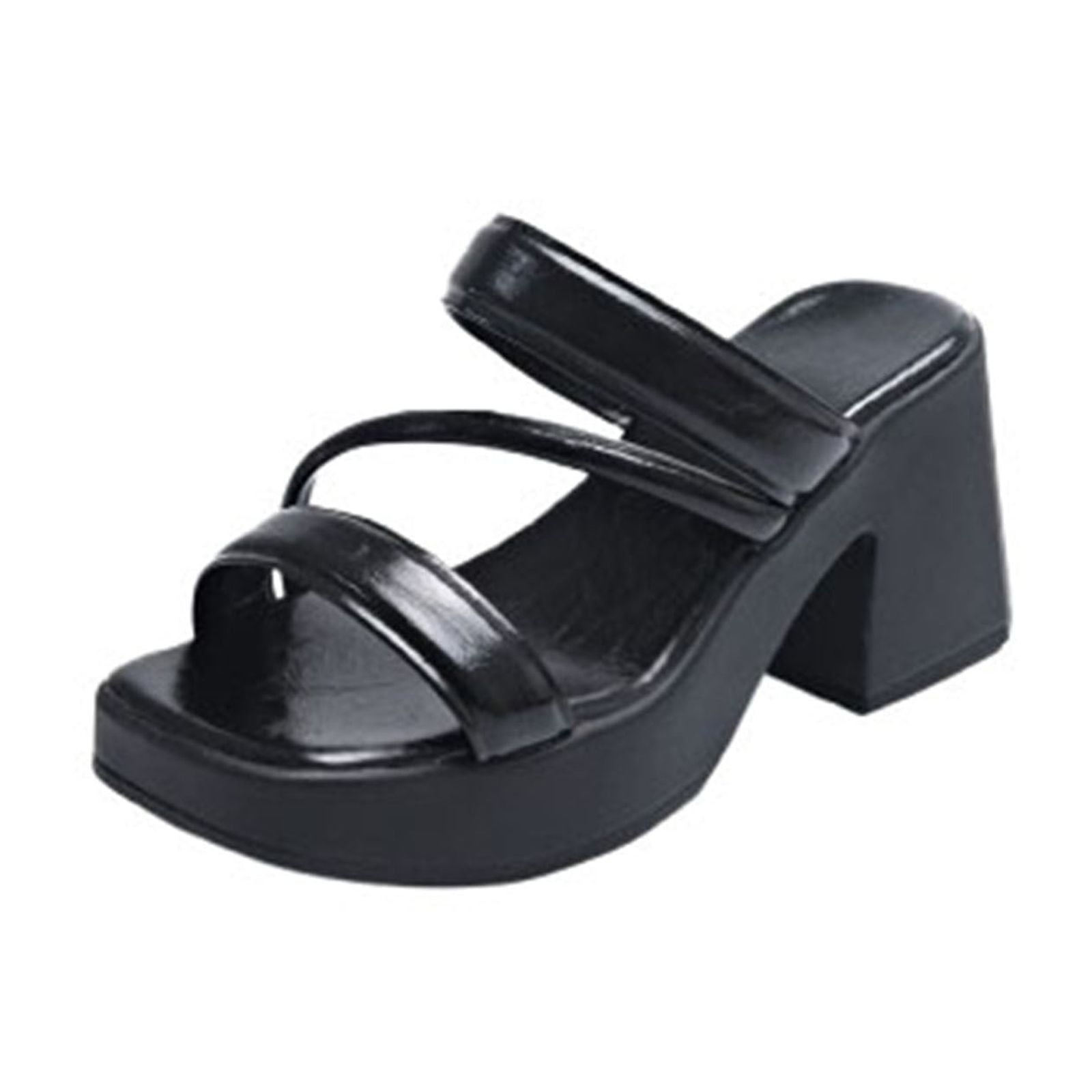 Black Ladies Casual Slippers With High Heel And Square Head For Easy ...