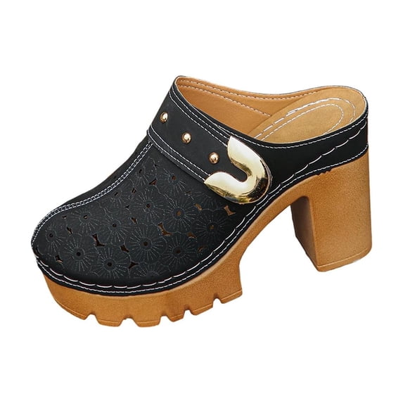 Black Ladies Casual Slippers With Sturdy Heel And Closed Toe For Spring ...
