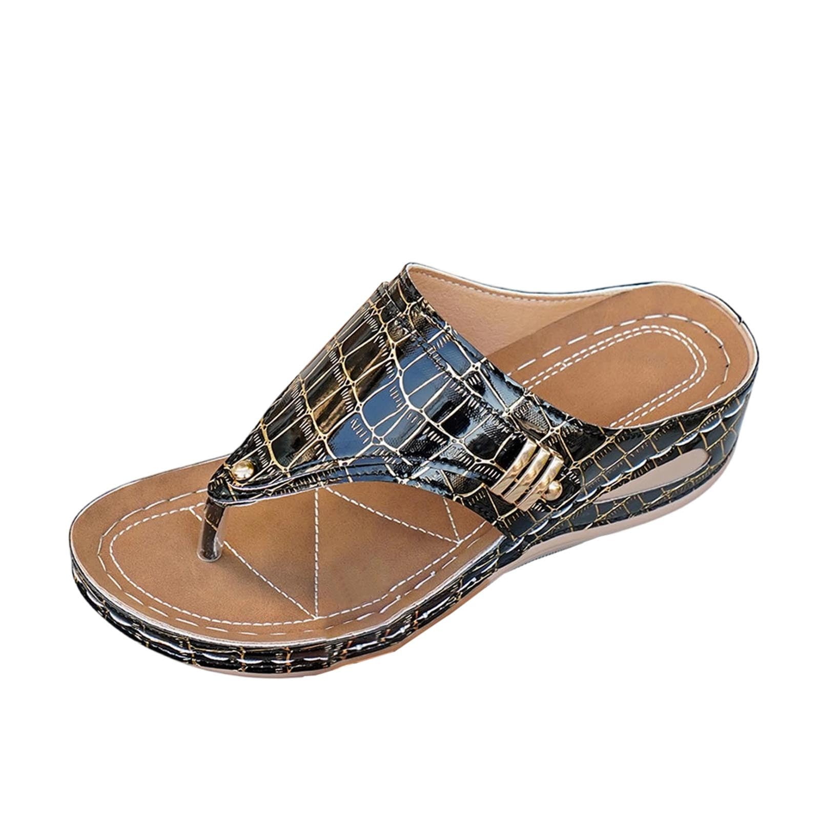 Black Ladies Casual Wedge Slippers Thick Bottom Fish Mouth Design ...