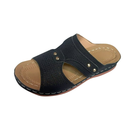 Black Ladies Chic Everyday Summer Thick Bottom Elevating Seaside Heeled ...