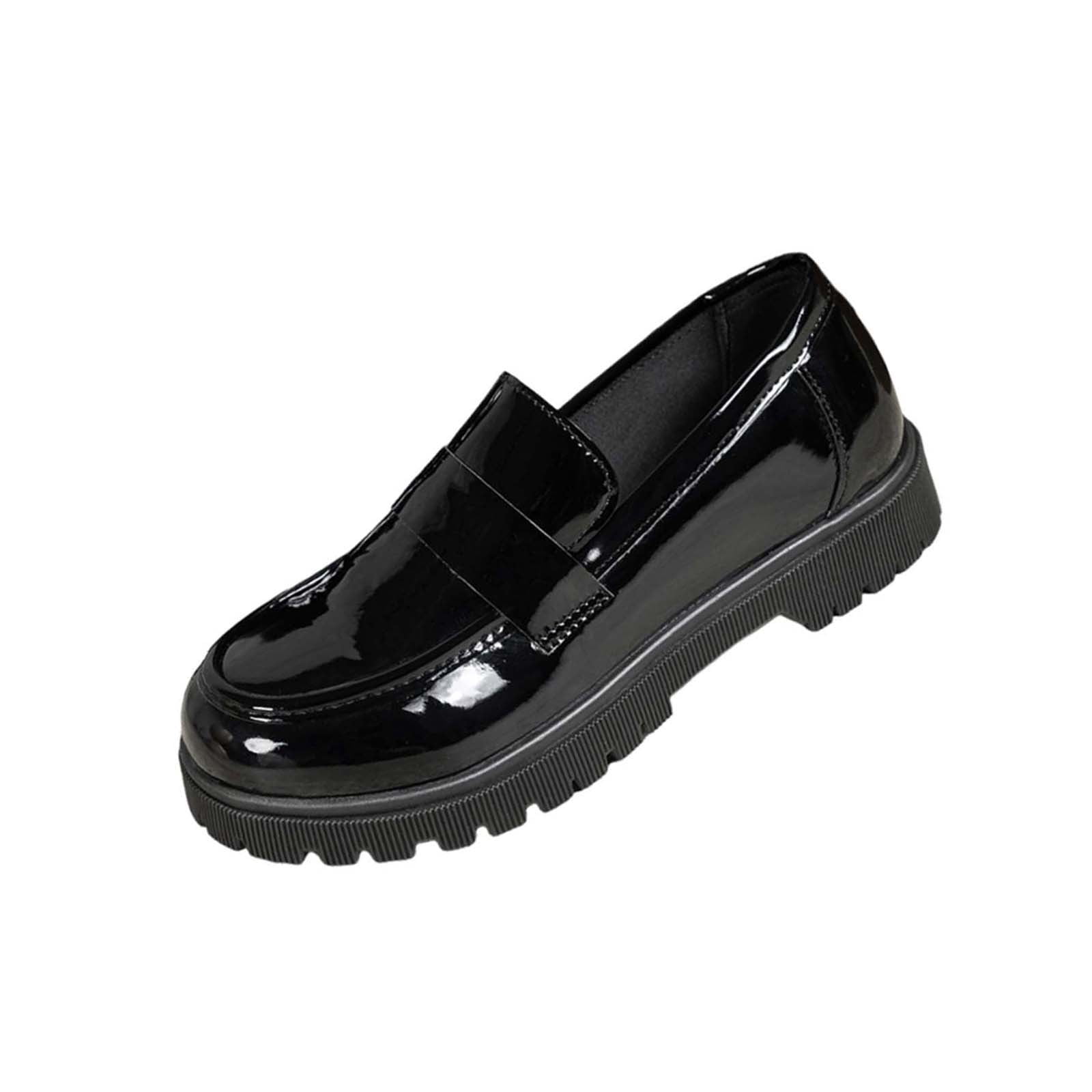 Black Ladies Chic Low Heel Shoes Round Toe Enclosed Toe Pu Faux Leather ...