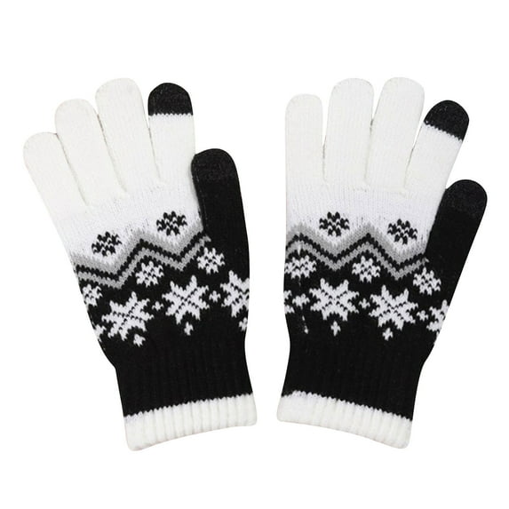 Black Ladies Christmas And Winter Warm Knitted Finger Gloves With ...
