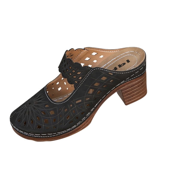 Black Ladies Closed Toe Slide Slippers With Platform Sole For Spring ...