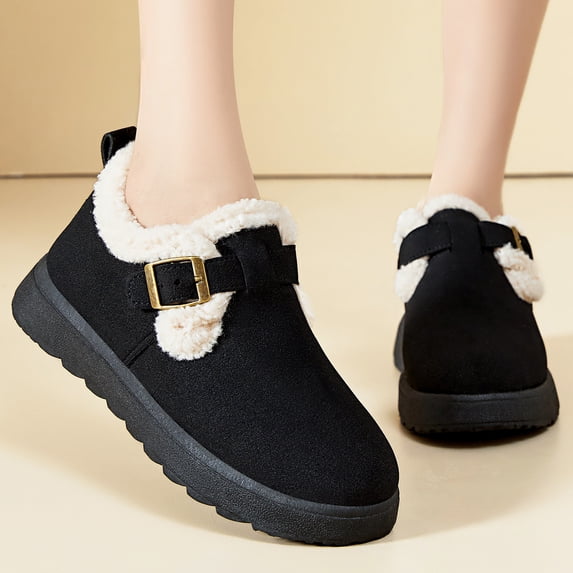 Black Ladies Cold Weather Boots With Velvet Thickened Warm Material And ...