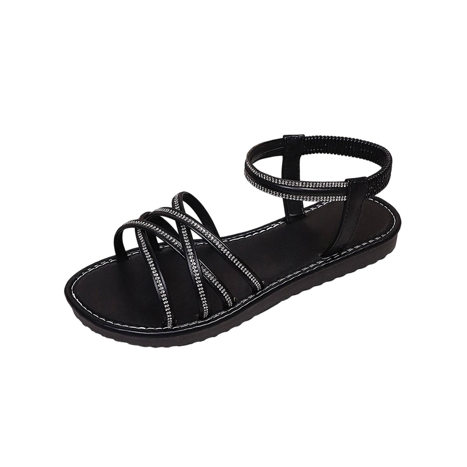Black Ladies Everyday Sandals Elastic Bands For A Secure Fit And ...