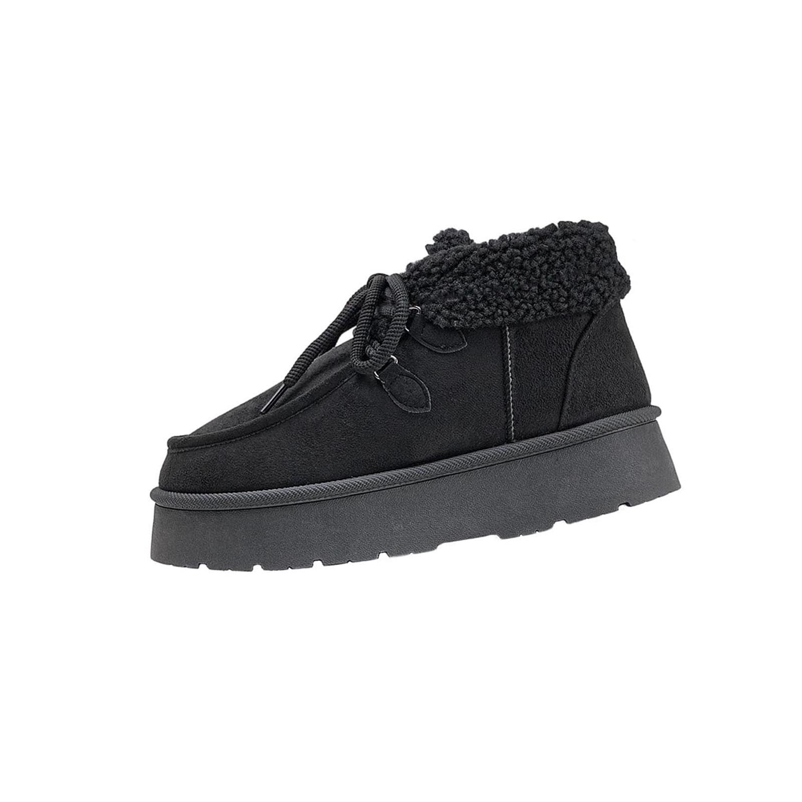 Black Ladies Everyday Snow Boots Circular Toe Tie-Up Style Thick Sole ...