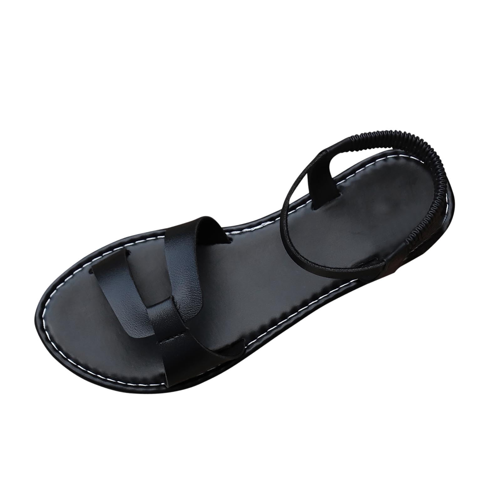 Black Ladies Fashion Slides With Adjustable Elastic Round Toe Wide Feet ...