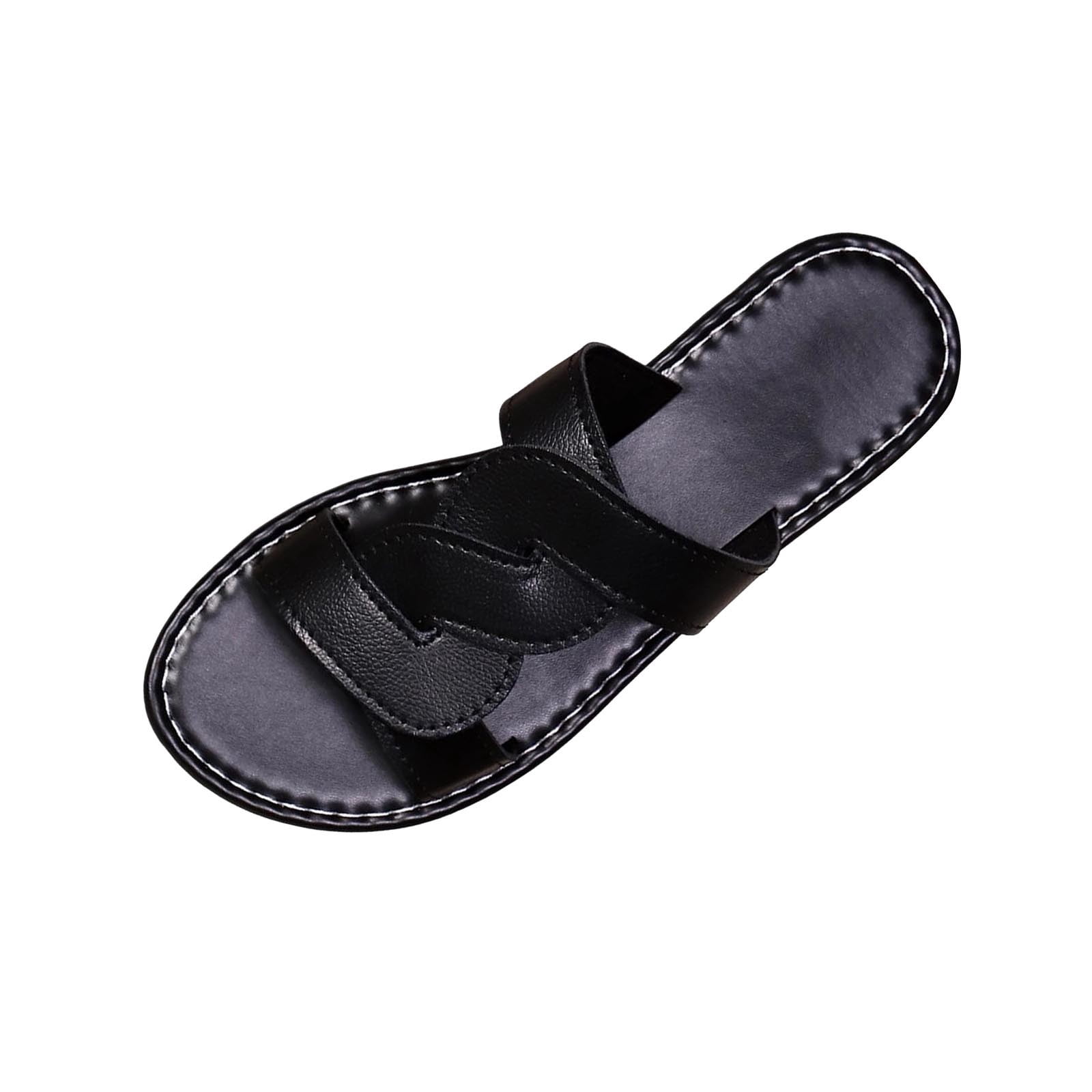 Black Ladies Fashion Versatile Plus Size Beach Shoes With Straps Spring ...