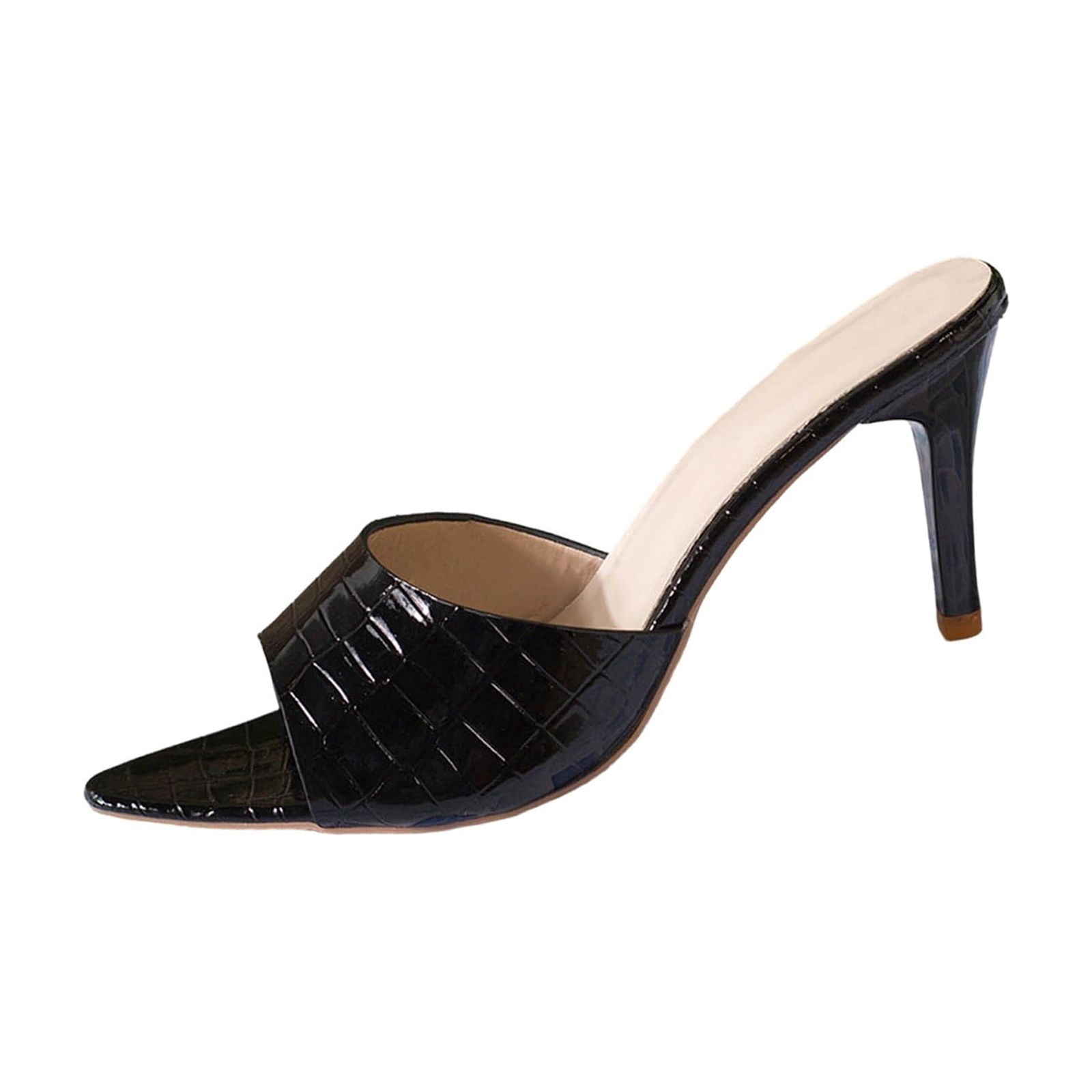Black Ladies Fashionable Versatile Plus Size 8Cm Heels Shoes For Spring ...