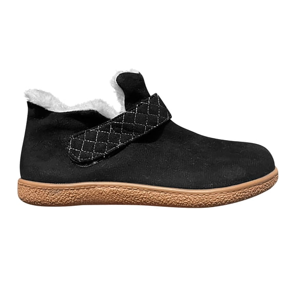Black Ladies Flat Bottom Winter Snow Boots Round Toe Warm Plush Lined ...