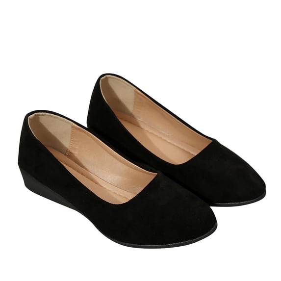Black Ladies Flat Round Toe Casual Slip On Loafers Suede Comfortable ...