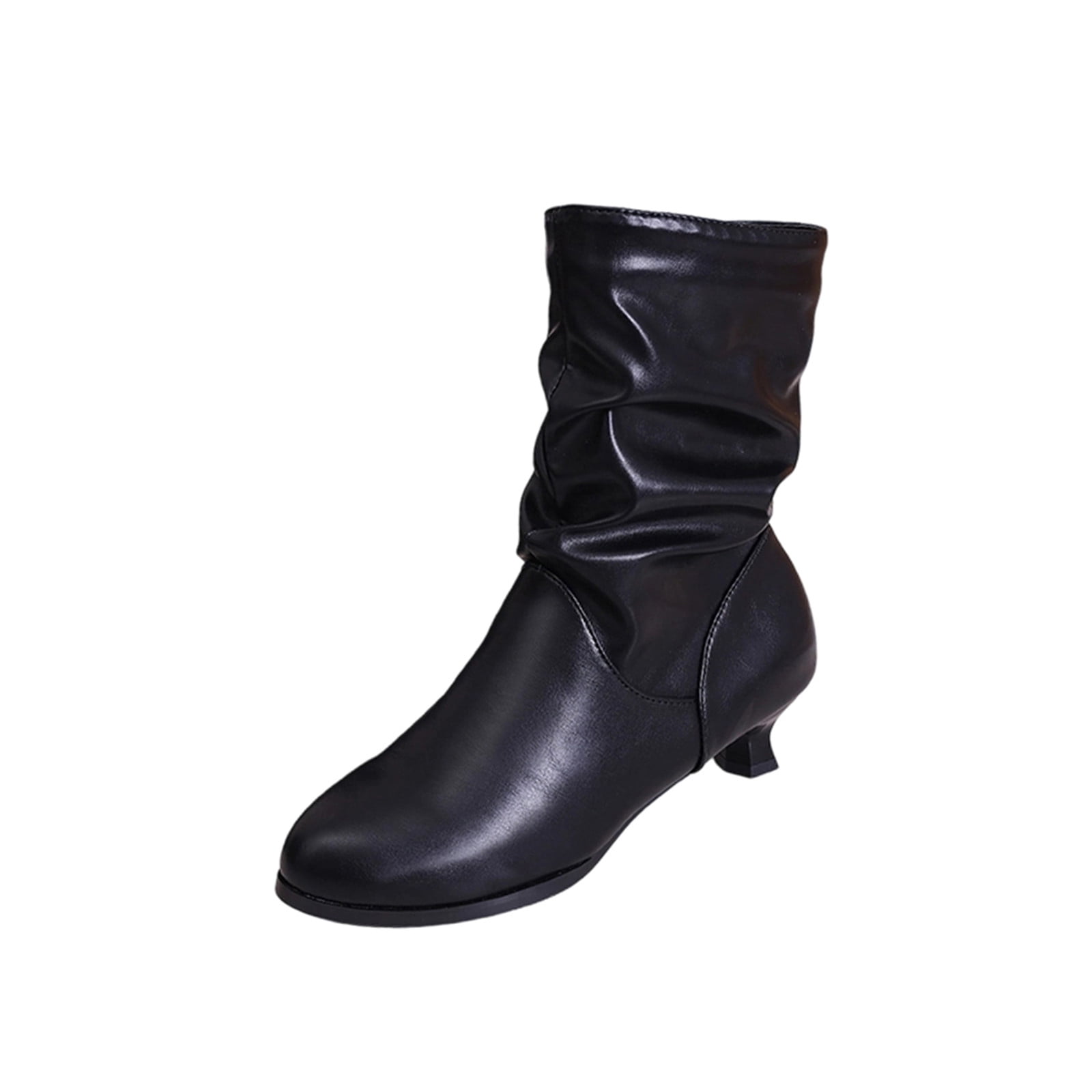 Black Ladies Fleece Lined Short Boots Casual Style Round Toe Side ...