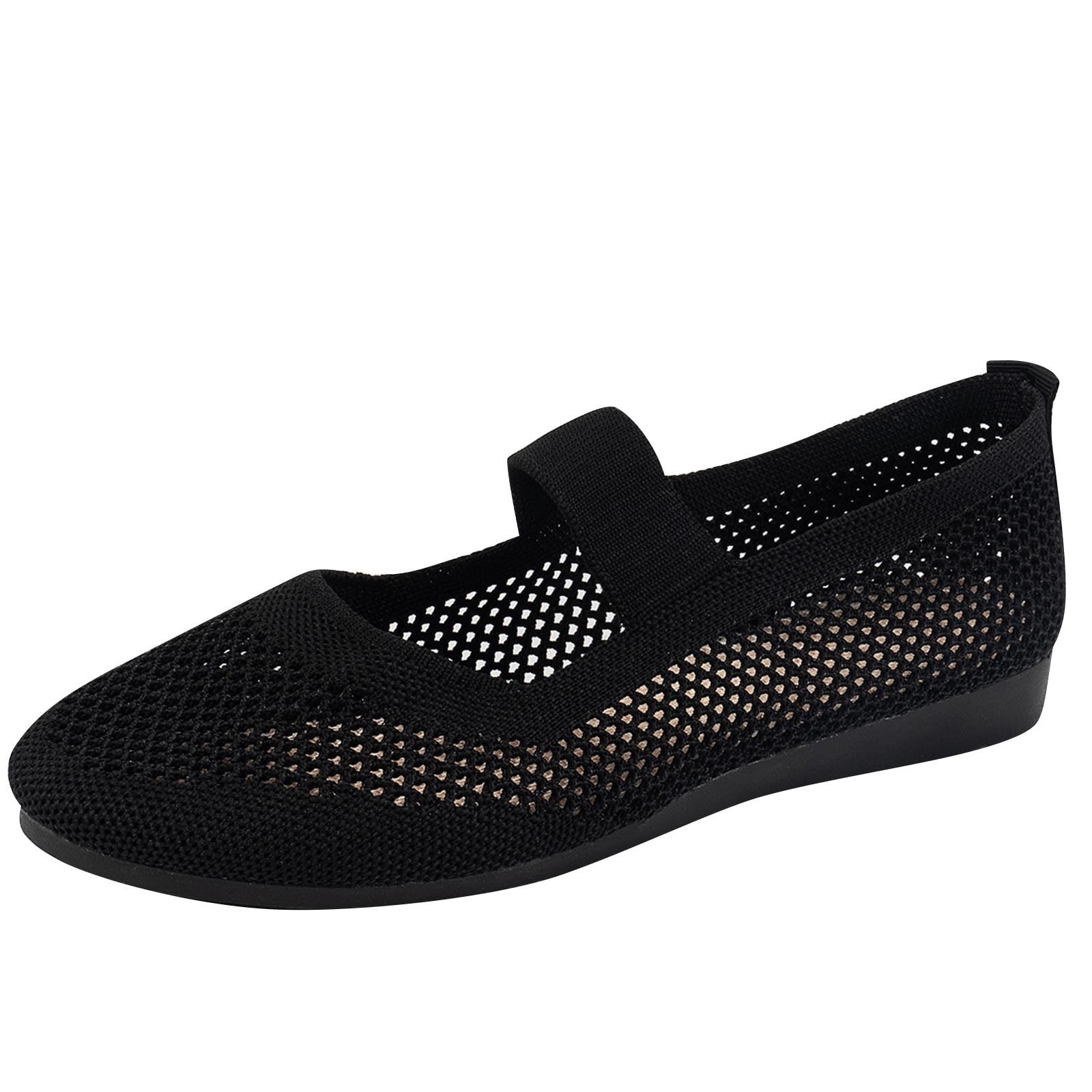 Black Ladies Flexible Flat Slip On Work Shoes With Round Toe And Soft ...