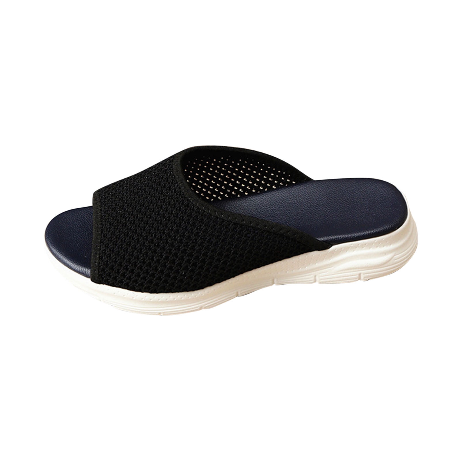 Black Ladies Flying Woven Breathable Fish Mouth Open Toe Wedge Slippers ...