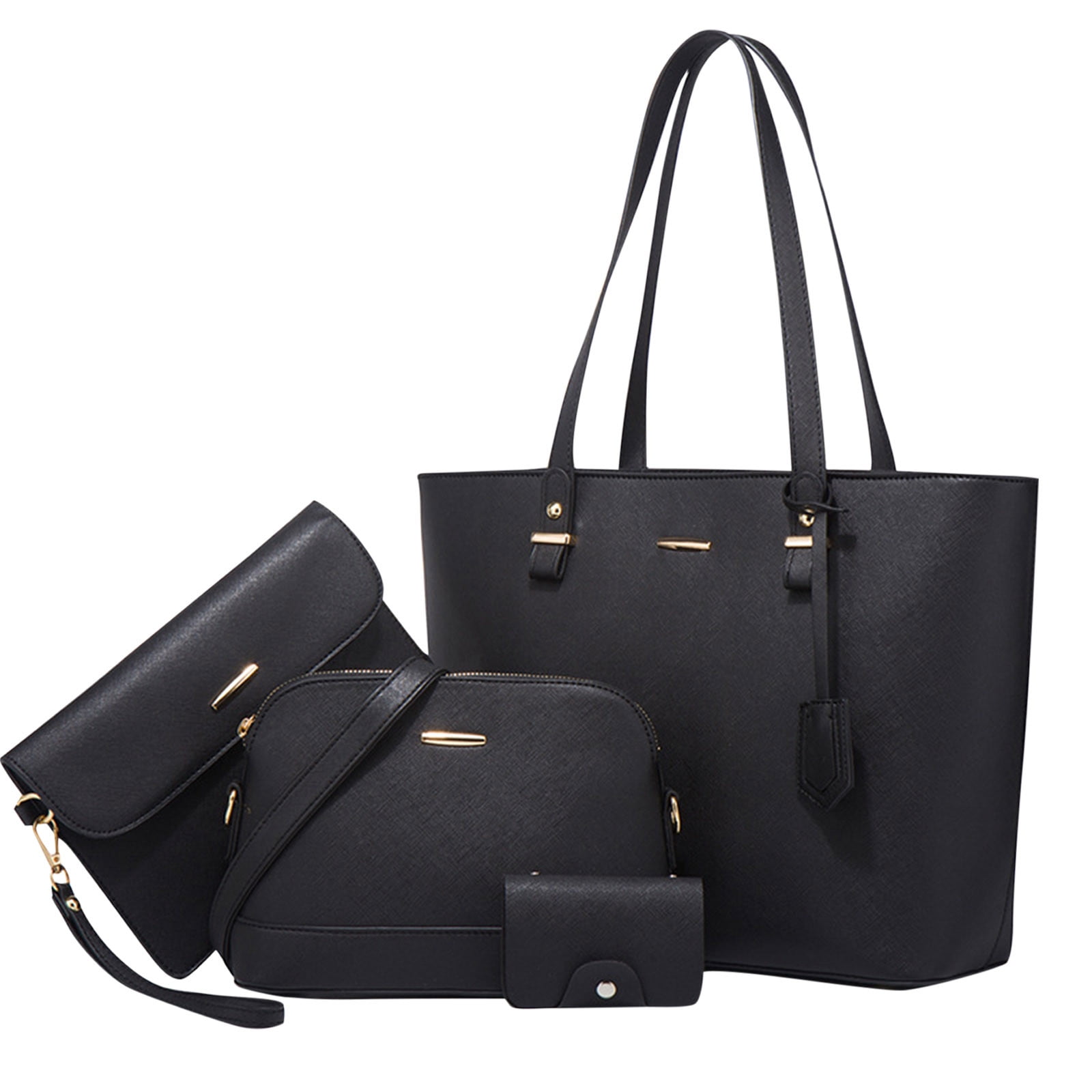 Black Ladies Hand Tote Bag Set Made From Oil Wax Leather Solid Color ...