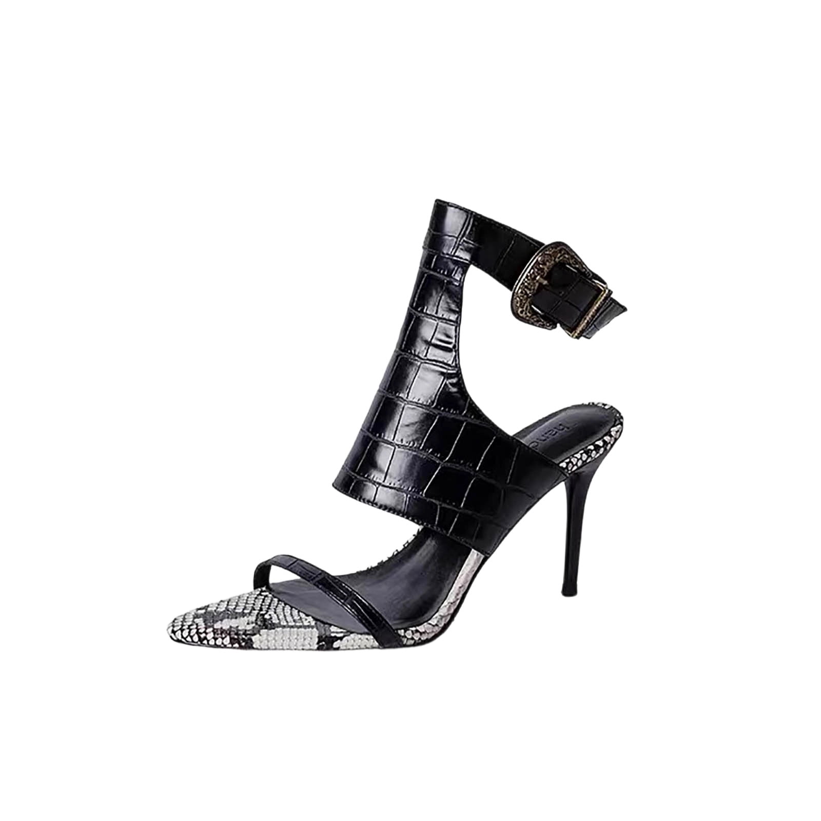 Black Ladies Heels With Buckle Strap Comfortable Lightweight Breathable ...