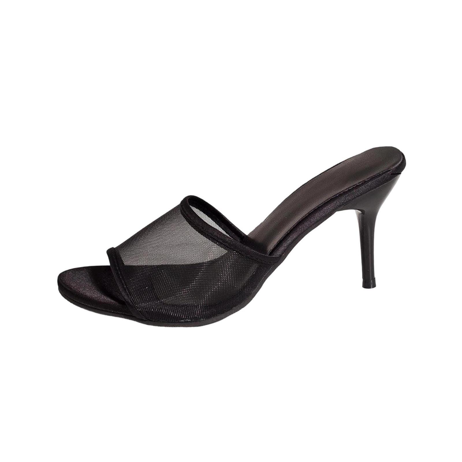 Black Ladies High Heel Open Toe Fish Mouth Slip On Slippers Retro ...