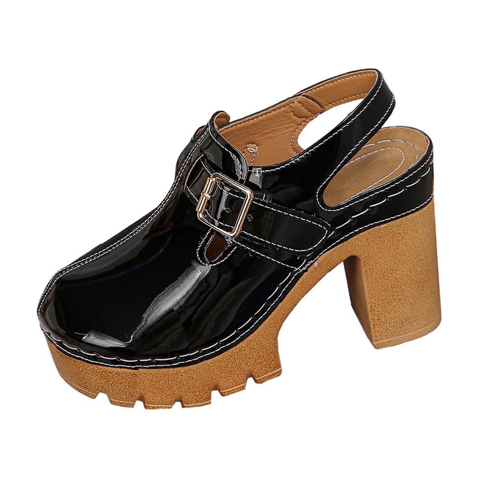 Black Ladies High Heel Sandals With Closed Toe And Platform Design For ...